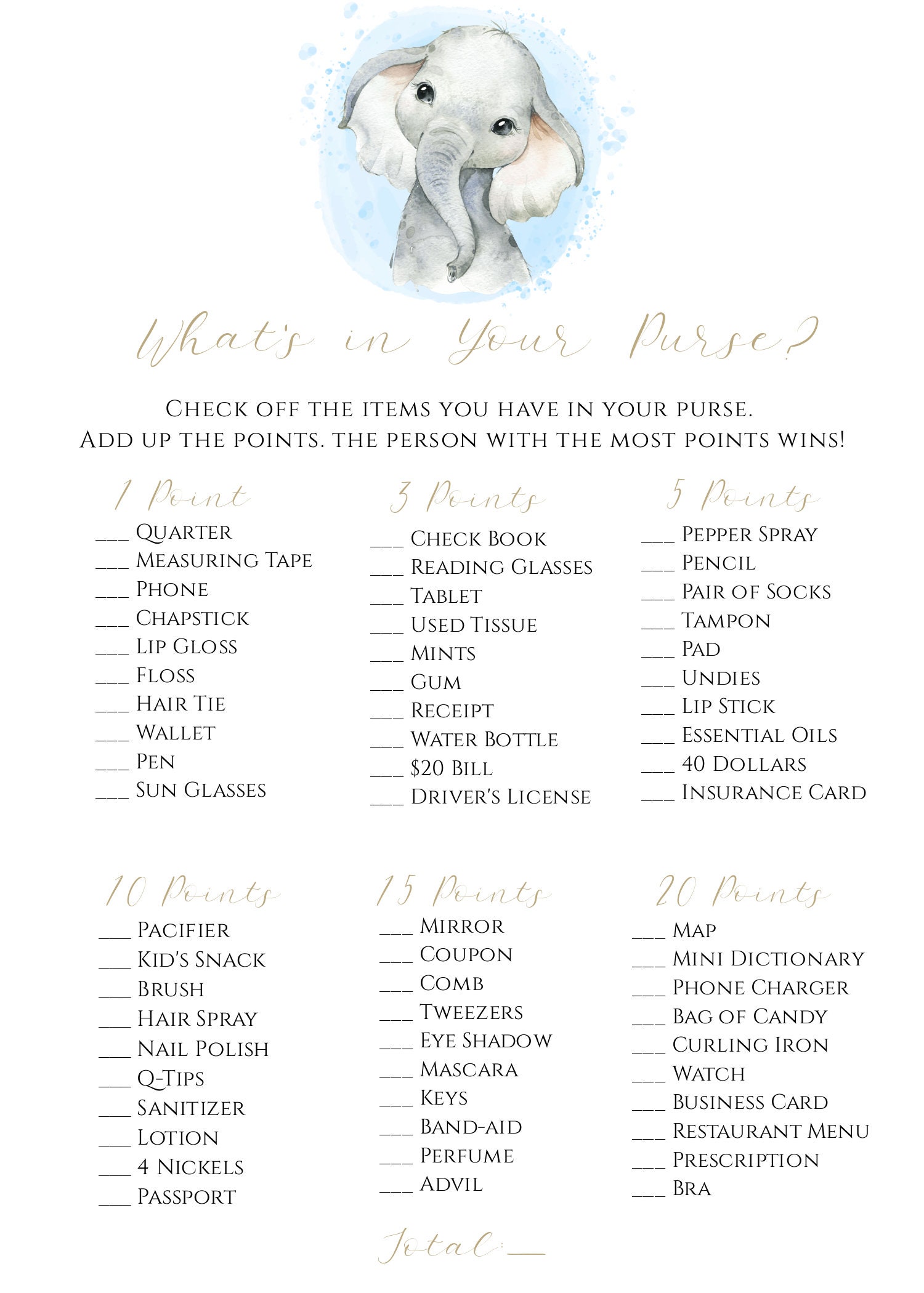 Blue Elephant Baby Shower Game Bundle Template Set Elephant - Etsy