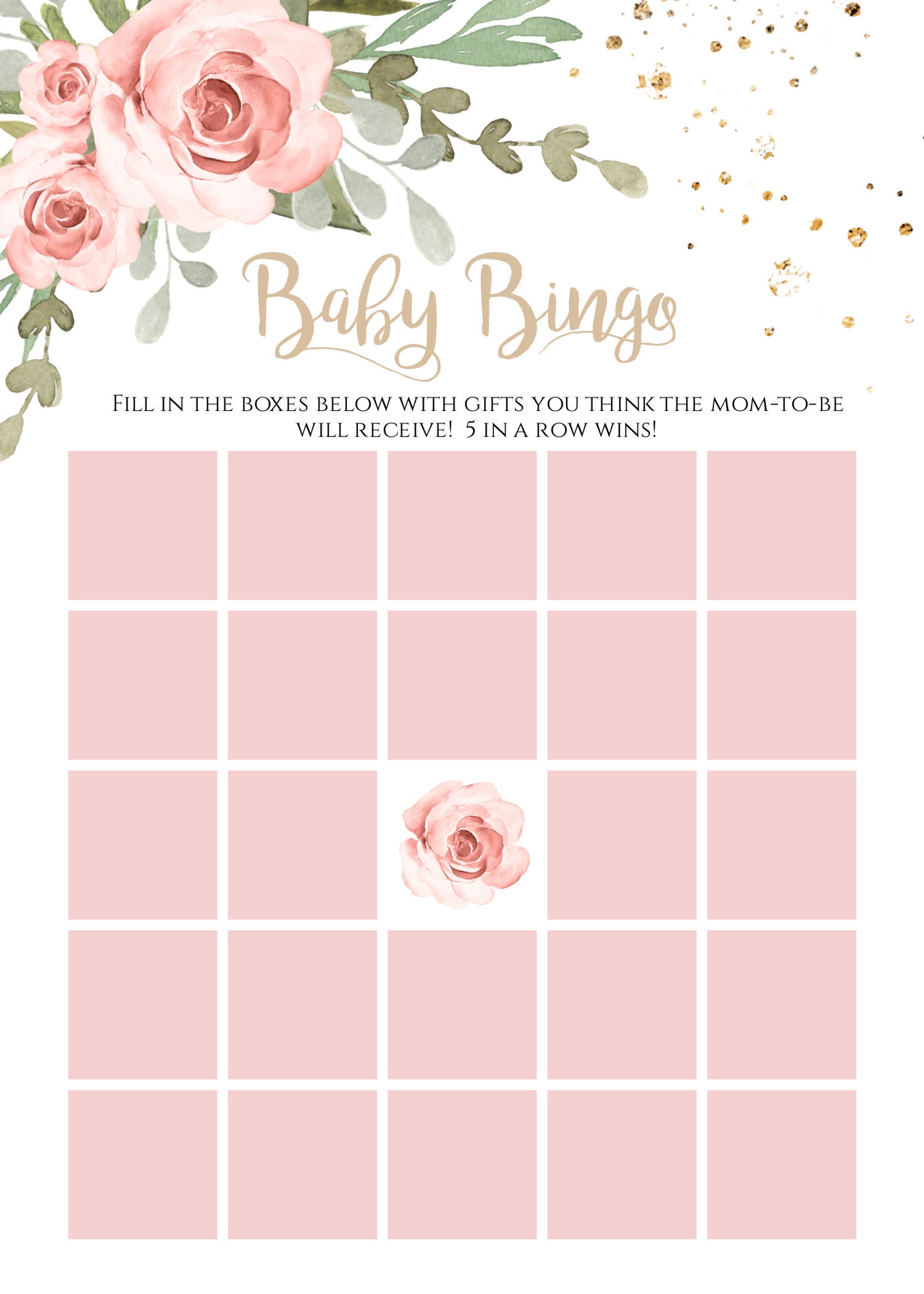 Baby Bingo Present Game Template Pink Floral Shower Game | Etsy