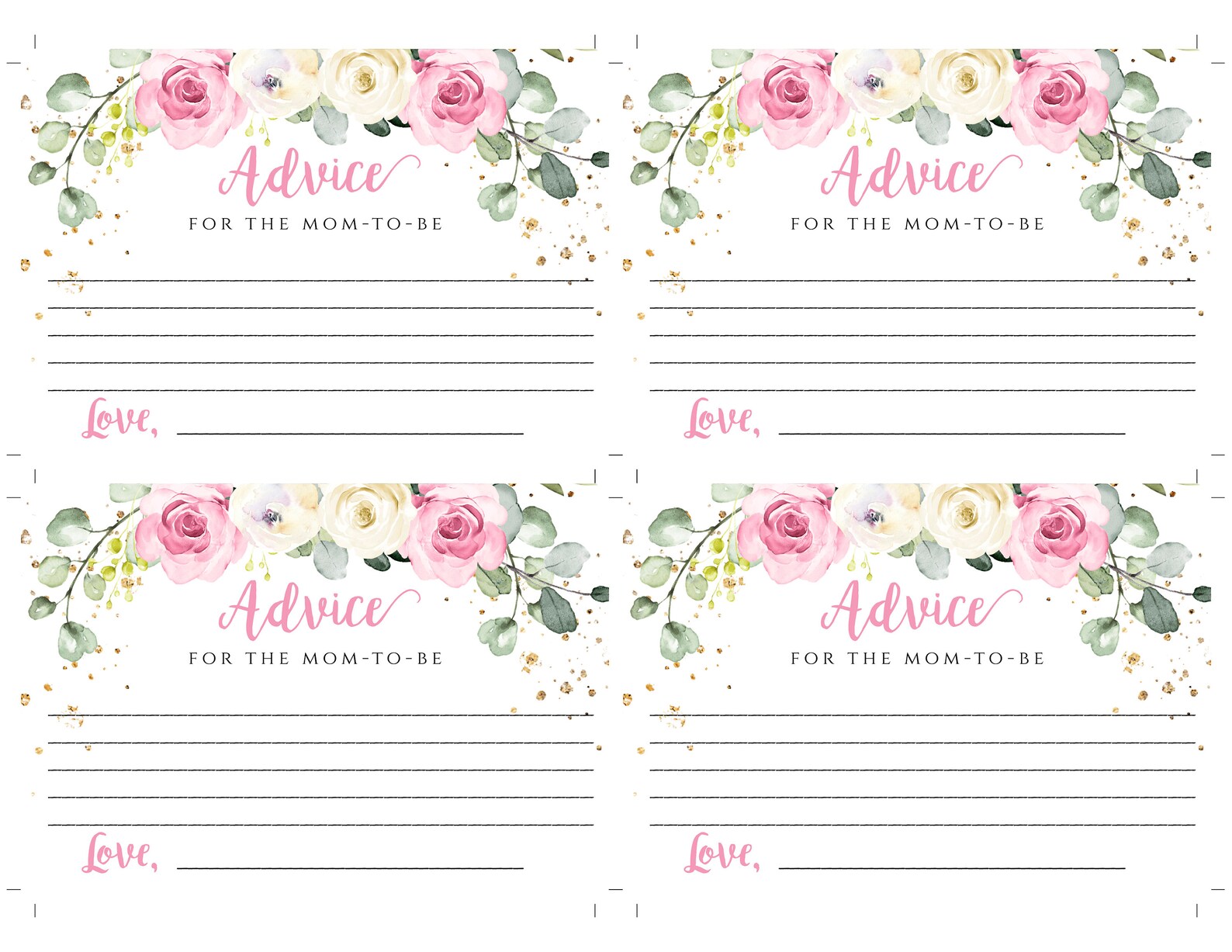 Pink Floral Baby Shower Advice Card Template for Girl Baby - Etsy