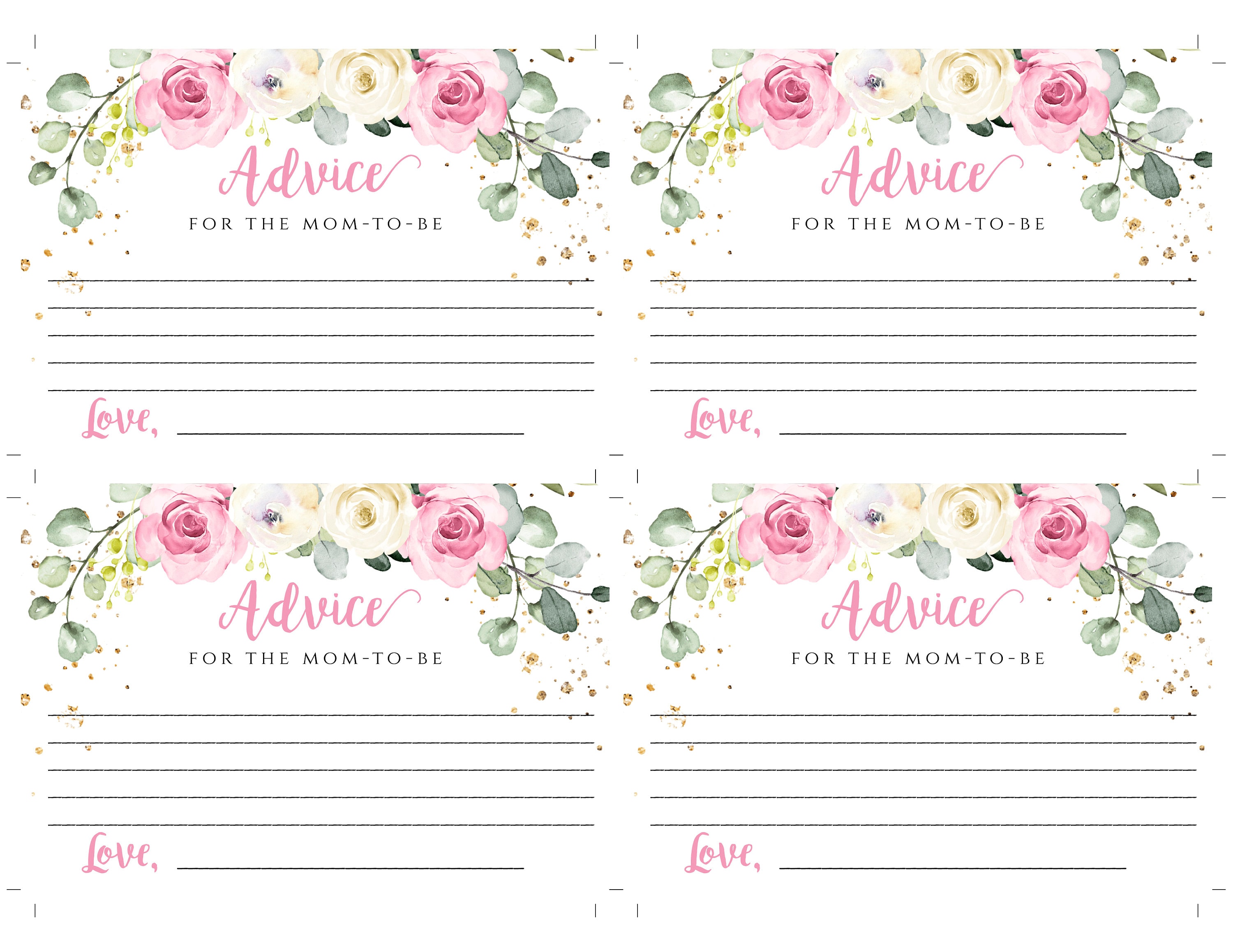 Pink Floral Baby Shower Advice Card Template for Girl Baby Shower, A ...