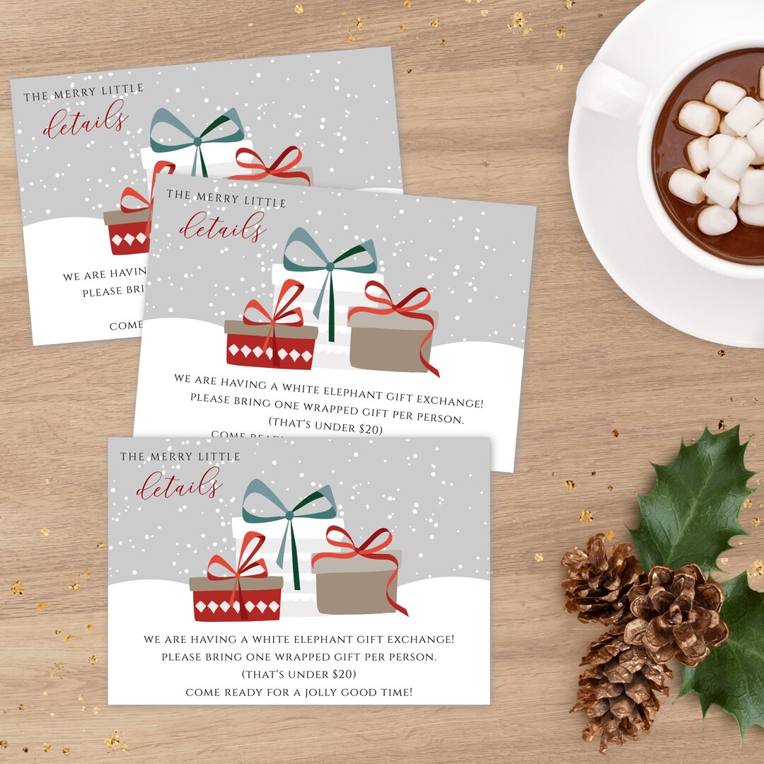 White Elephant Gift Exchange Card, Details Card for Christmas Party ...