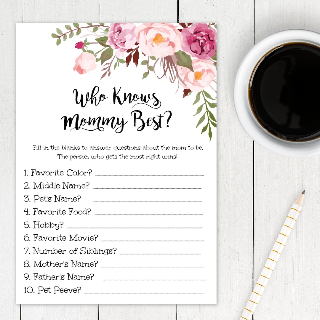 Who Knows Mommy Best Game Template for Baby Shower, How Well Do You ...