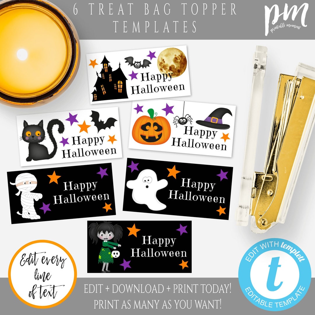 Halloween Treat Topper Template, Editable Halloween Favor Tag ...