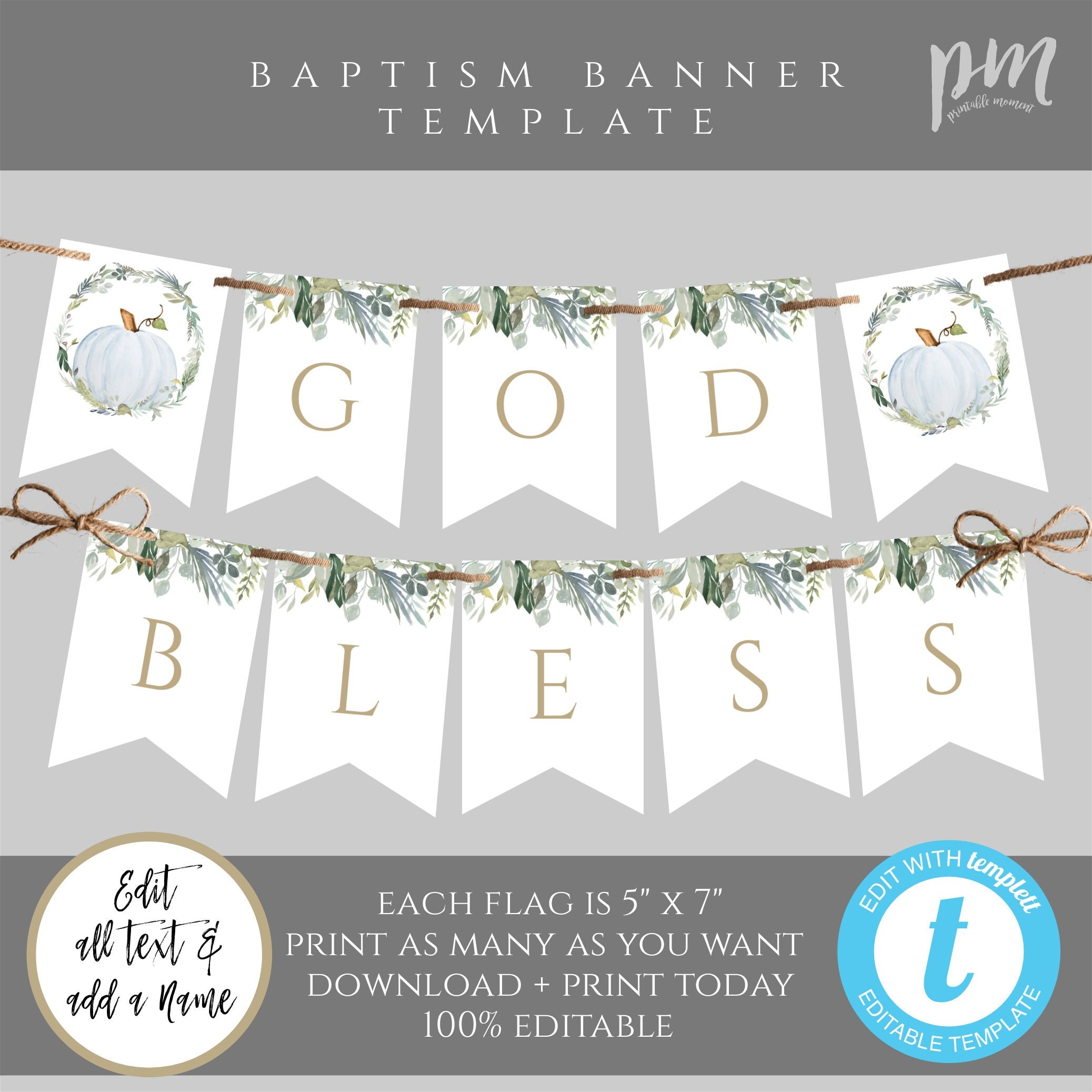 Fall Baptism God Bless Banner Template Blue Pumpkin Printable - Etsy