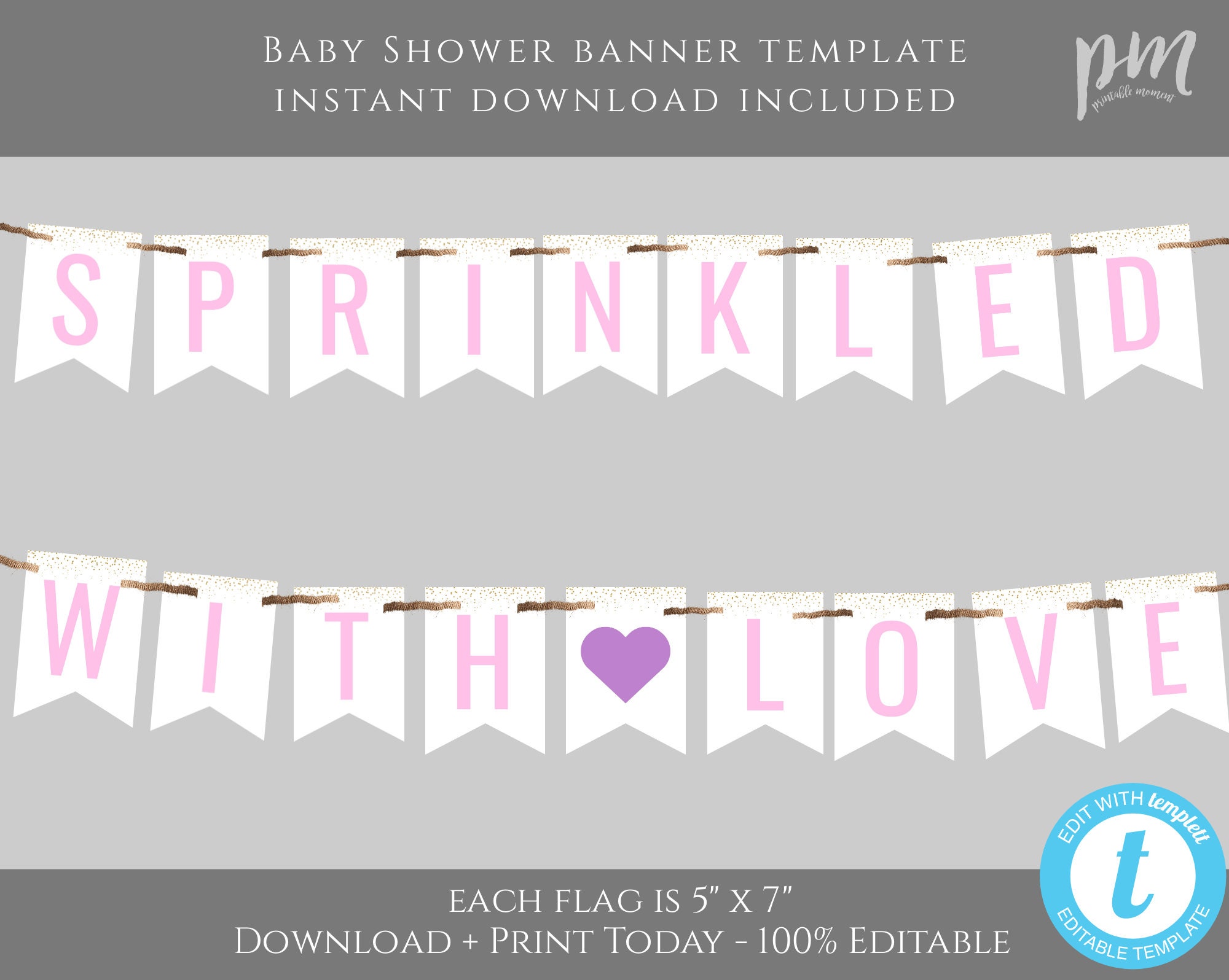 Baby Sprinkle Banner Template Sprinkled With Love Decor Sign | Etsy