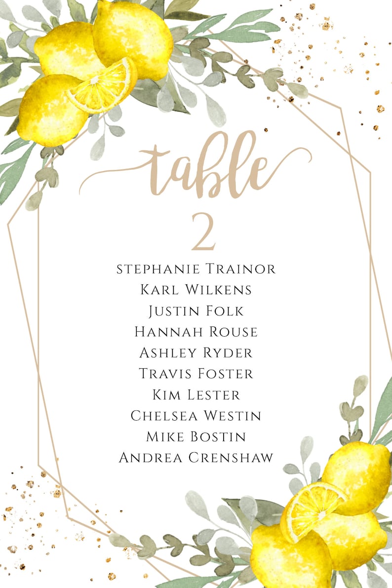 Printable Lemon Seating Chart 4 x 6 Card Template | Etsy