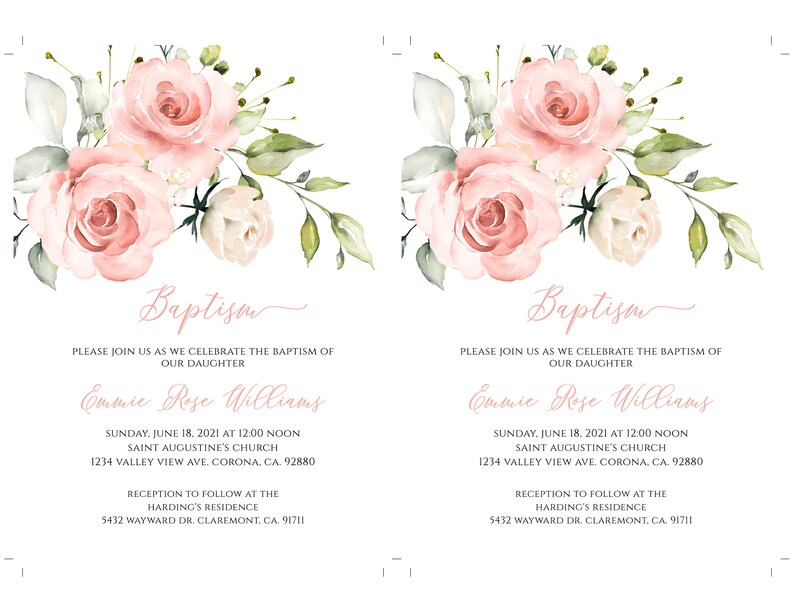 Pink Floral Baptism Invitation Template for Girl Printable - Etsy