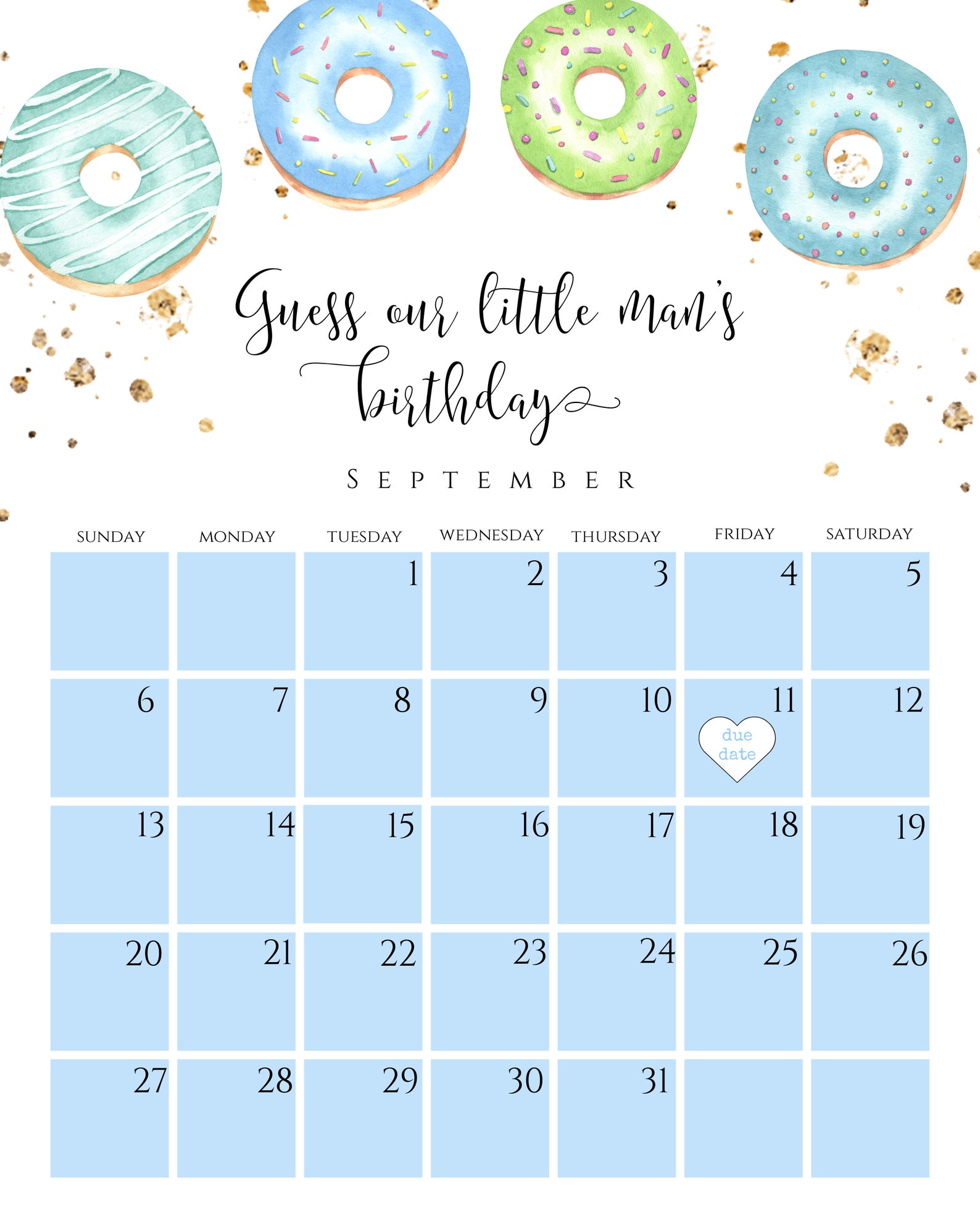 Donuts and Diapers Baby Shower Birthday Calendar Guessing Game | Etsy