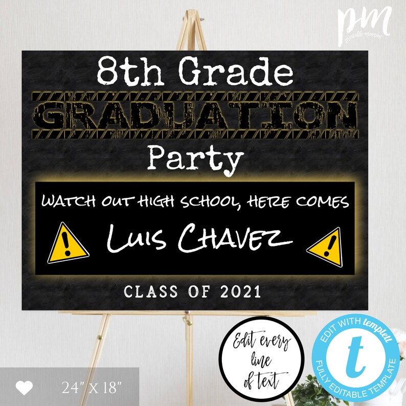 Graduation Yard Sign Template 8th Grade Graduation Lawn Sign | Etsy