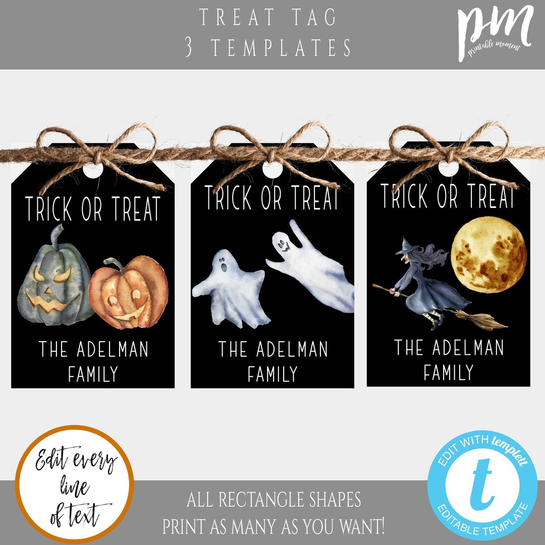 Trick or Treat Gift Tag Template Set for Halloween, Printable Trunk or ...
