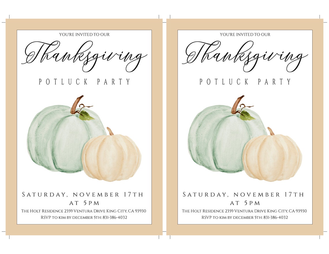 Thanksgiving Invitation Potluck Party Template Set - Etsy