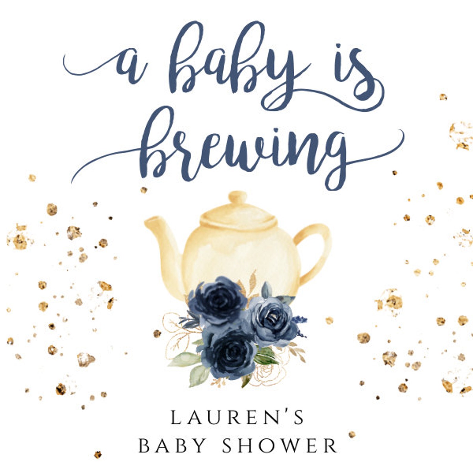 Blue Floral Favor Tag Template Twin Boy Tag Personalized Tea - Etsy