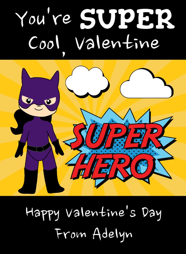 Super Hero Girl Valentine Card Template Printable Superhero - Etsy