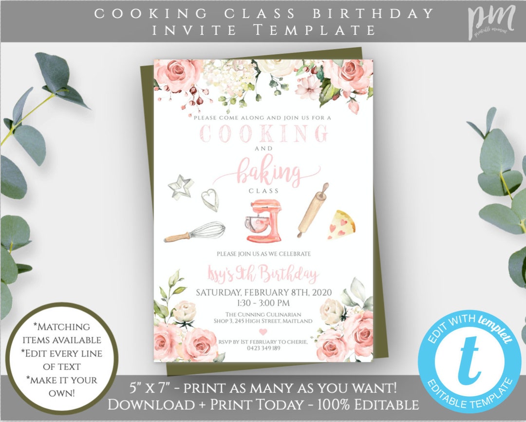 Cooking + Baking Class Birthday Invitation Template, Kid's Birthday ...