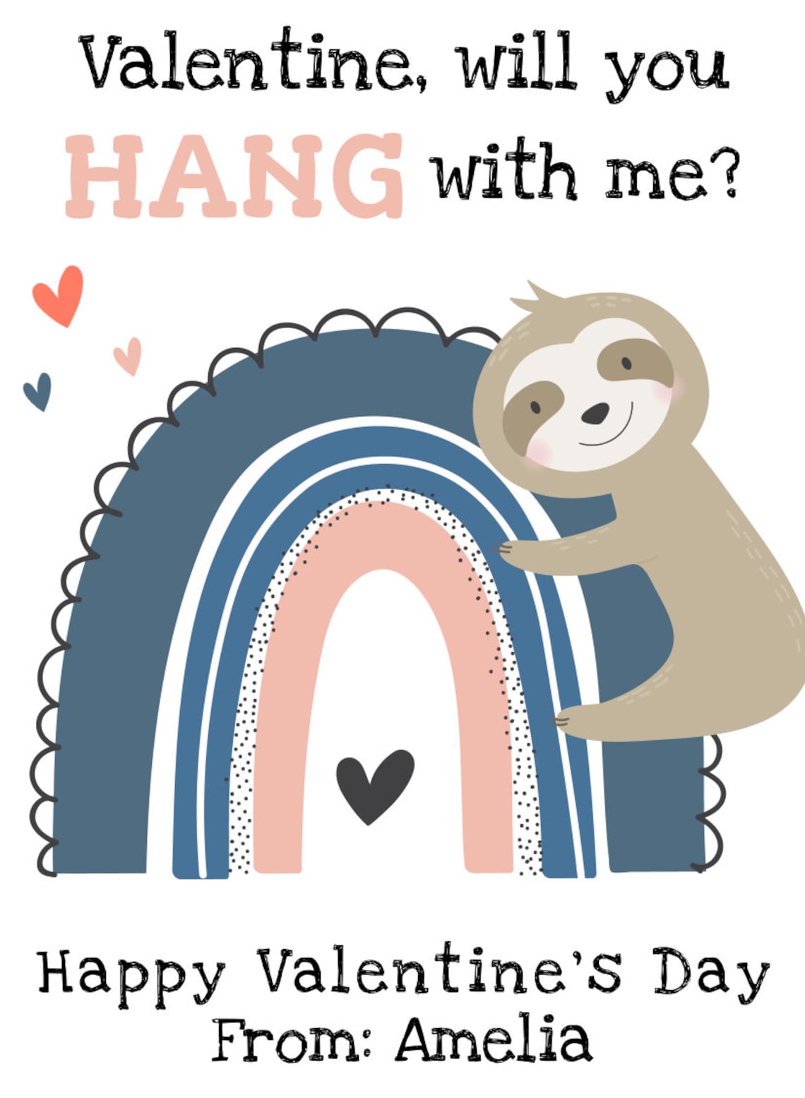 Sloth Valentines Day Card Template, Rainbow Valentines Cards for Kids ...