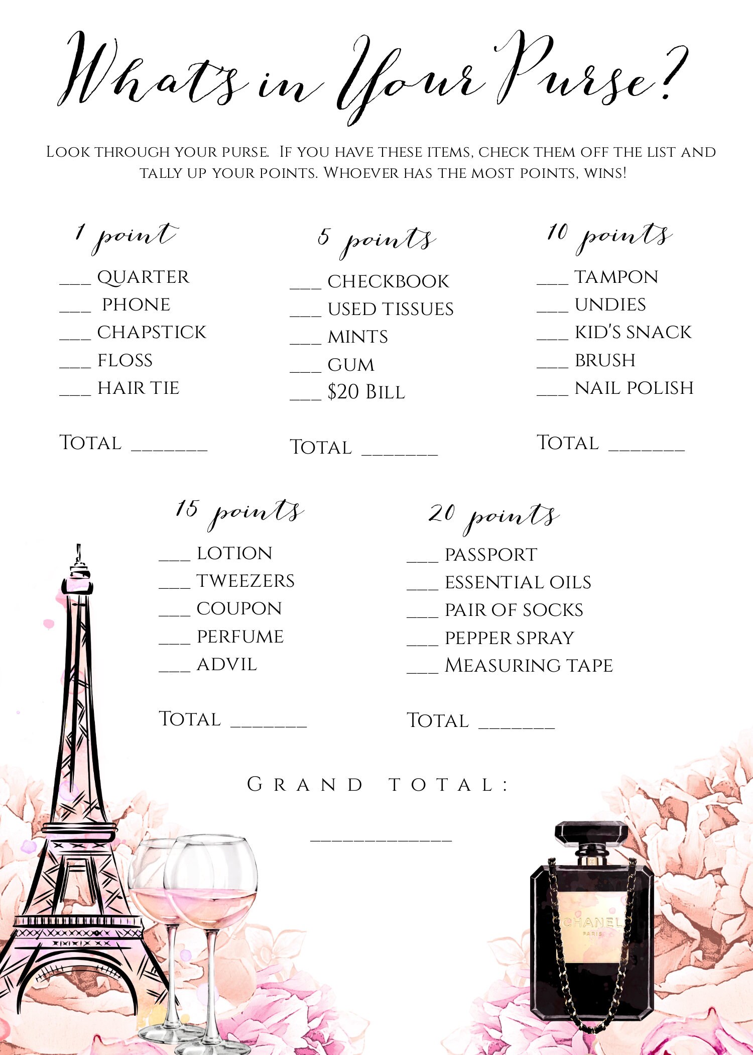 Paris What's in Your Purse Game Template, French Purse Game, Eiffel ...