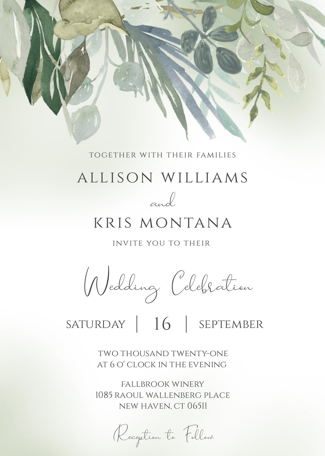 Greenery Wedding Invitation Template DIY Printable - Etsy