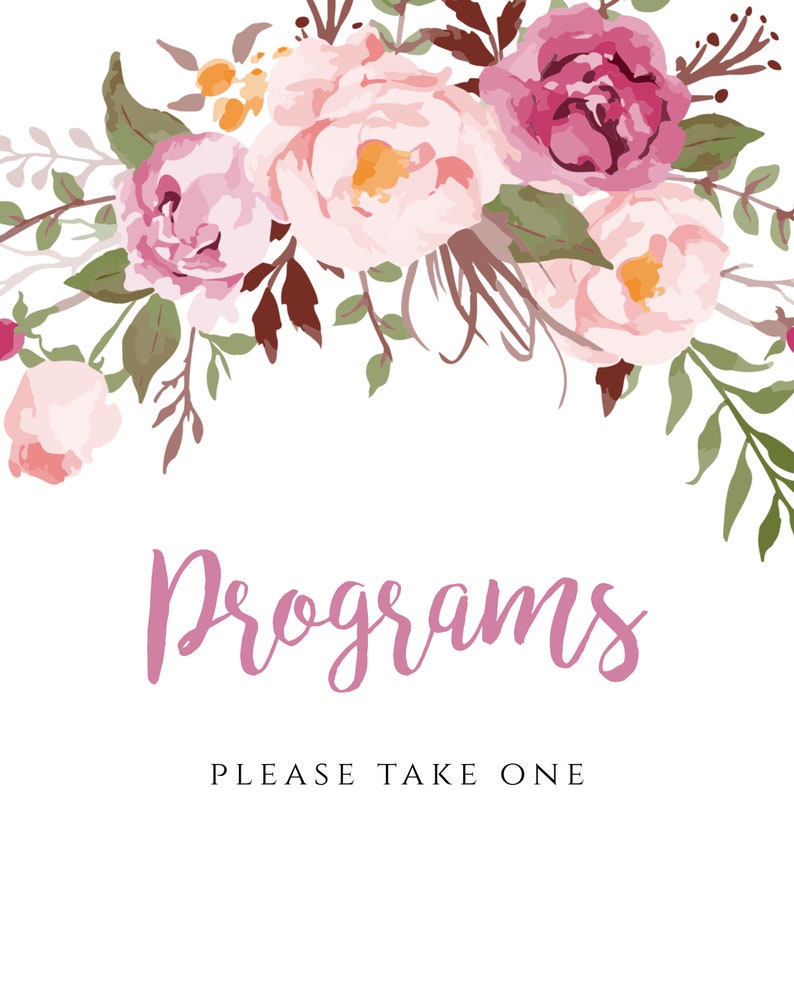 Pink Program Sign Template, Funeral Program Sign, Funeral Sign, Instant ...