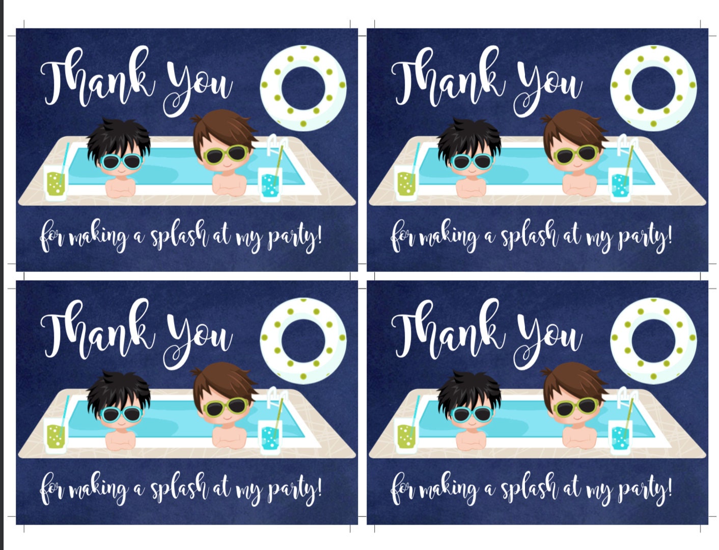 Pool Party Thank You Card Template for Boy Swimming Pool - Etsy