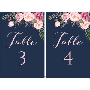 Blue + Pink Wedding Table Number Template, DIY Table Number, Wedding ...