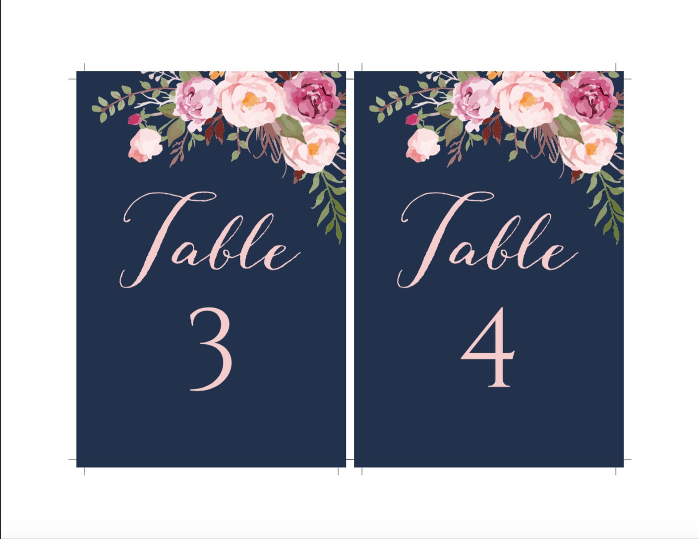 Blue Pink Wedding Table Number Template DIY Table Number | Etsy