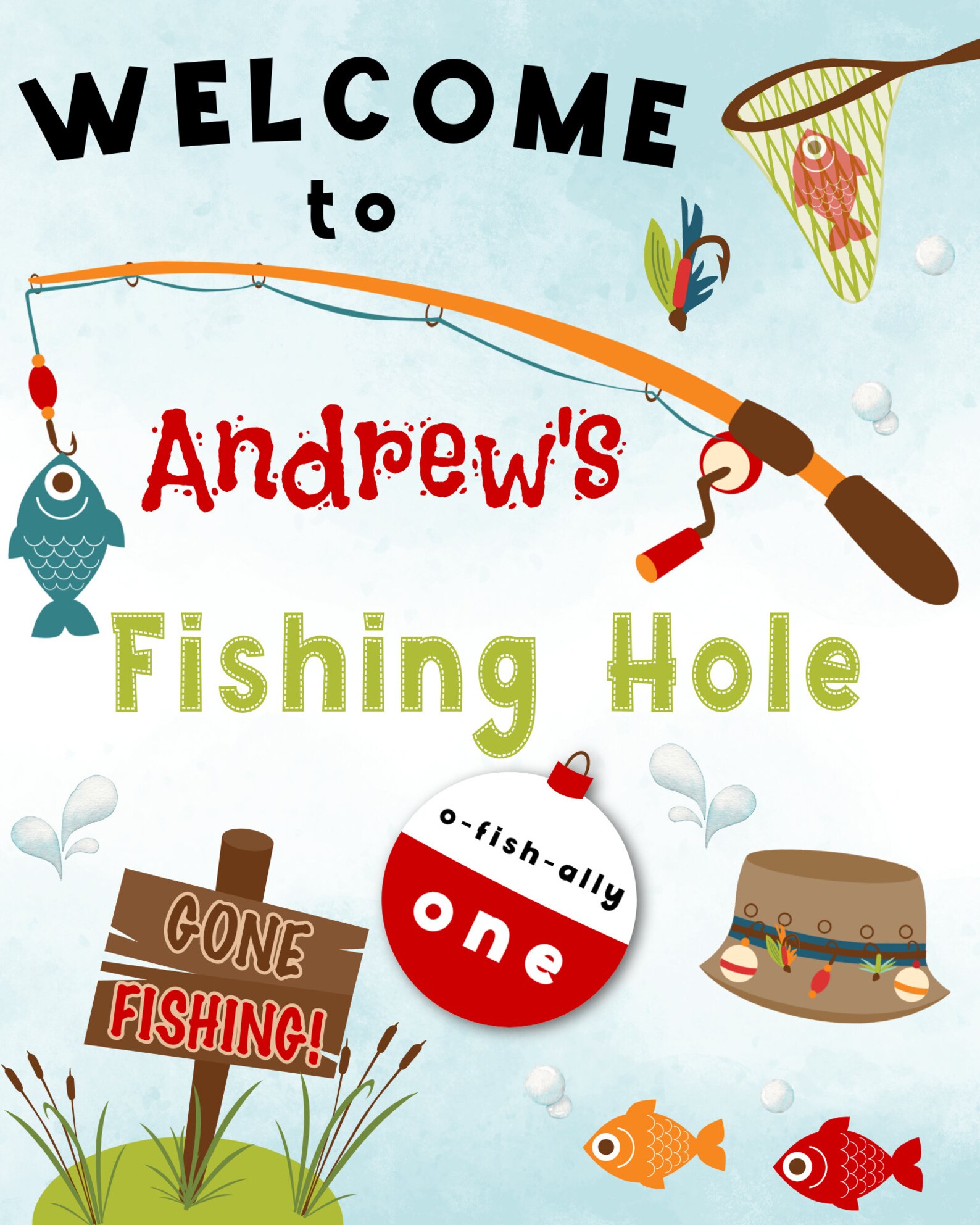Fishing Birthday Welcome Sign Template 16 x 20 Welcome Poster | Etsy