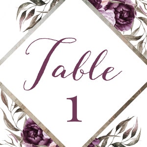 Purple Table Number Template, Plum Table Number Cards, Lavender Wedding ...