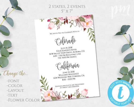 Two States Two Weddings Multiple Weddings Invitation | Etsy