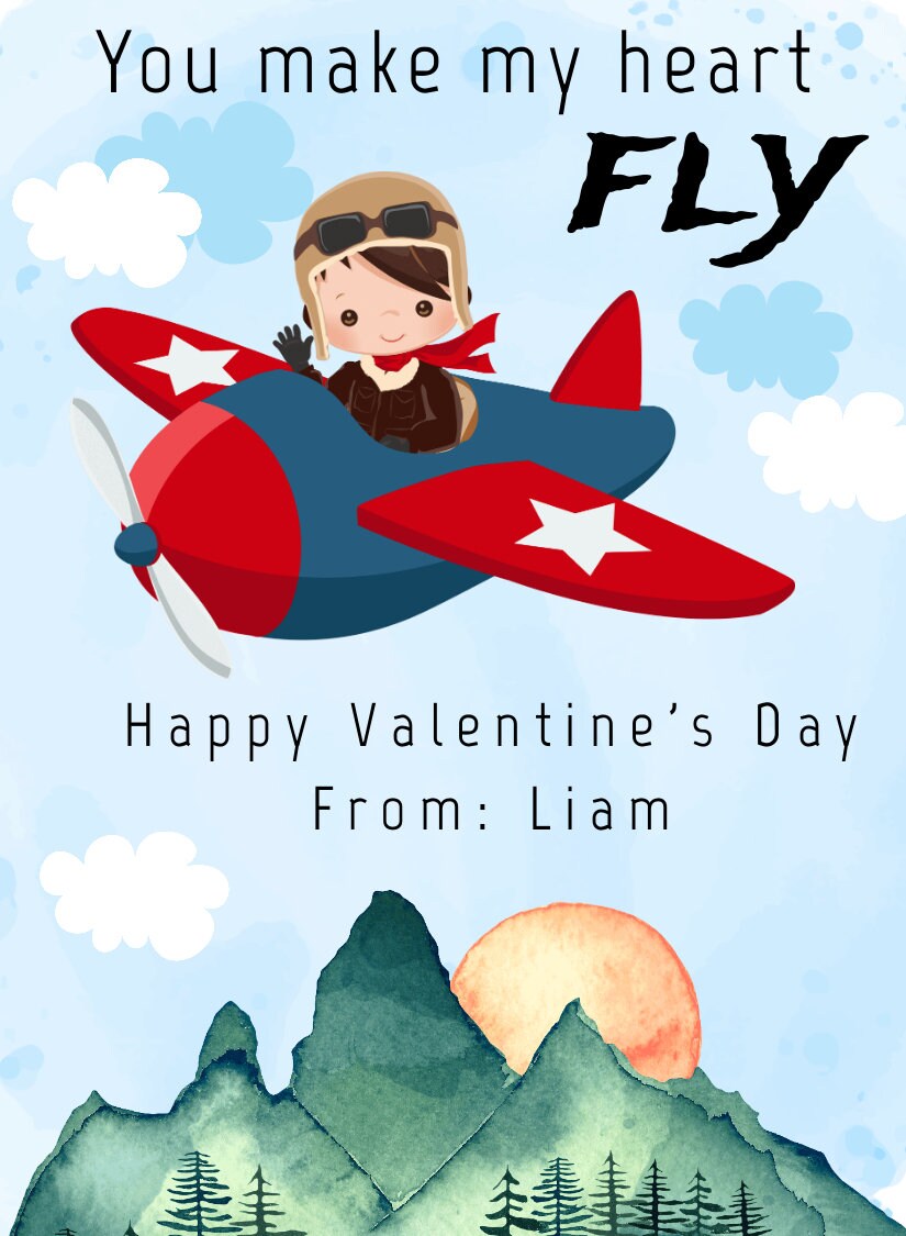 Airplane Valentines Day Card Template Pilot Valentines Cards - Etsy