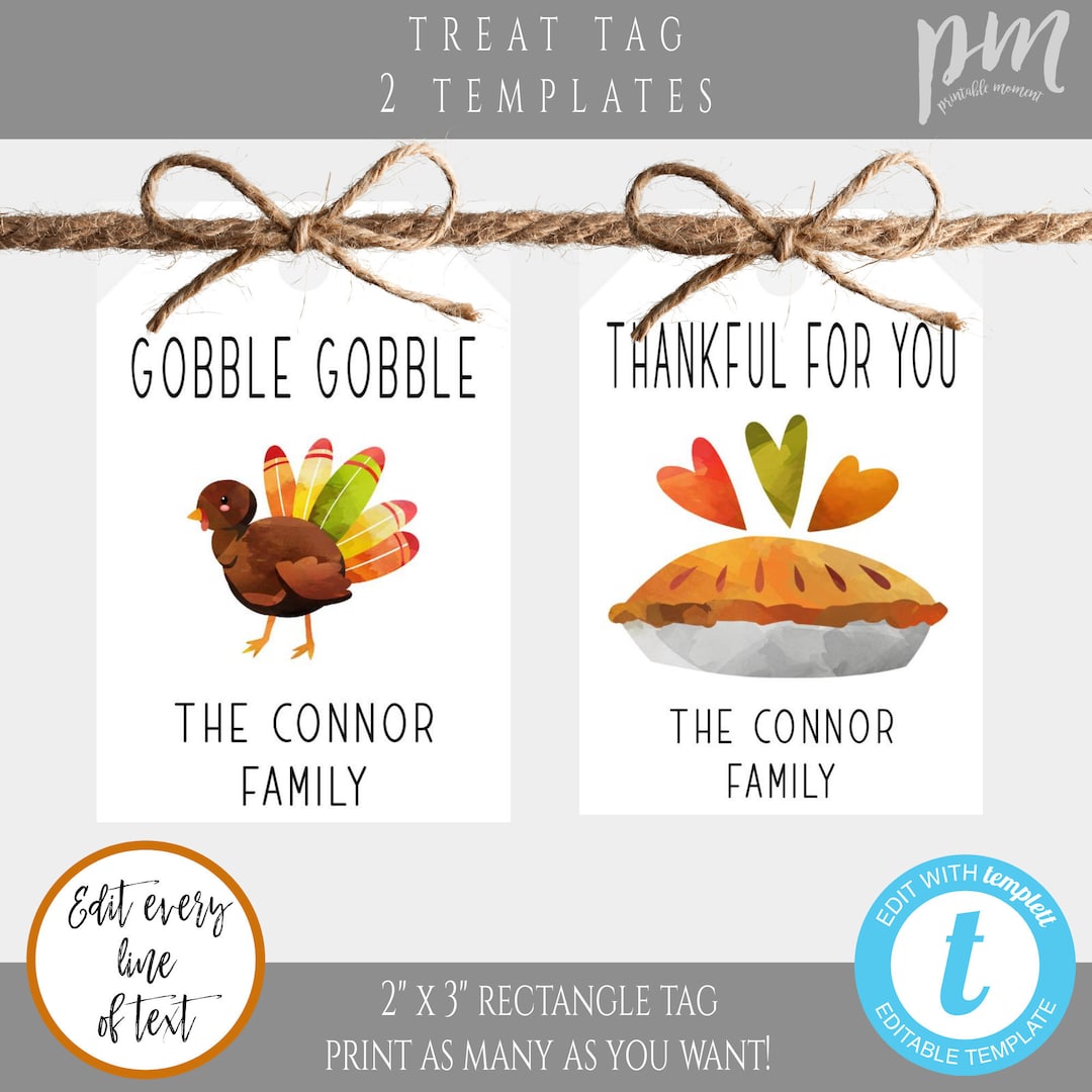 Thanksgiving Treat Gift Tag Template, Printable Turkey Gift Tag ...