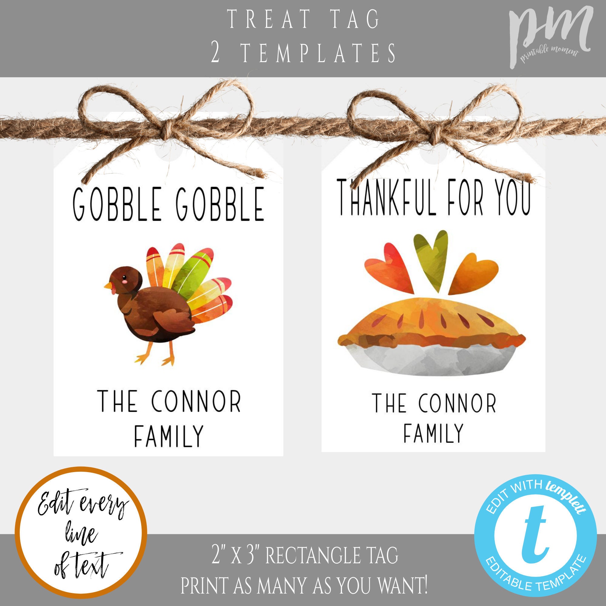 Thanksgiving Treat Gift Tag Template Printable Turkey Gift - Etsy