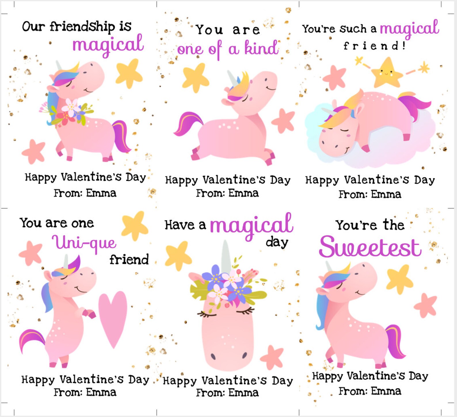 Magical Valentines Day Card Template, Unicorn Valentines Cards for Kids ...