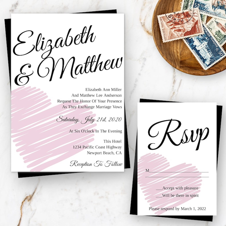 Heart Wedding Invitation Template, Printable Invitation, Instant ...