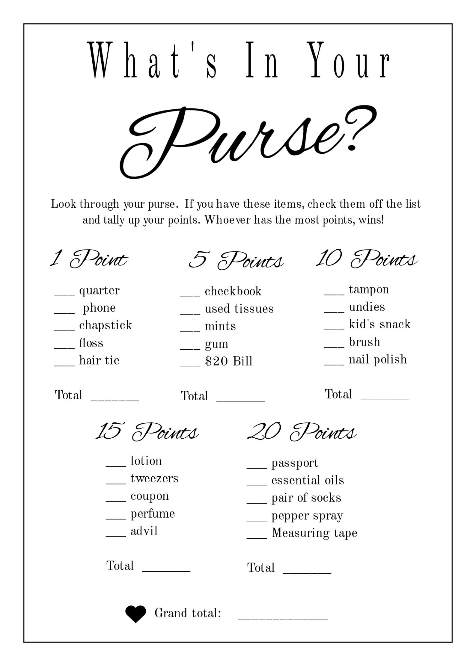 What's in Your Purse Baby Shower Game Template, Editable Baby Shower ...
