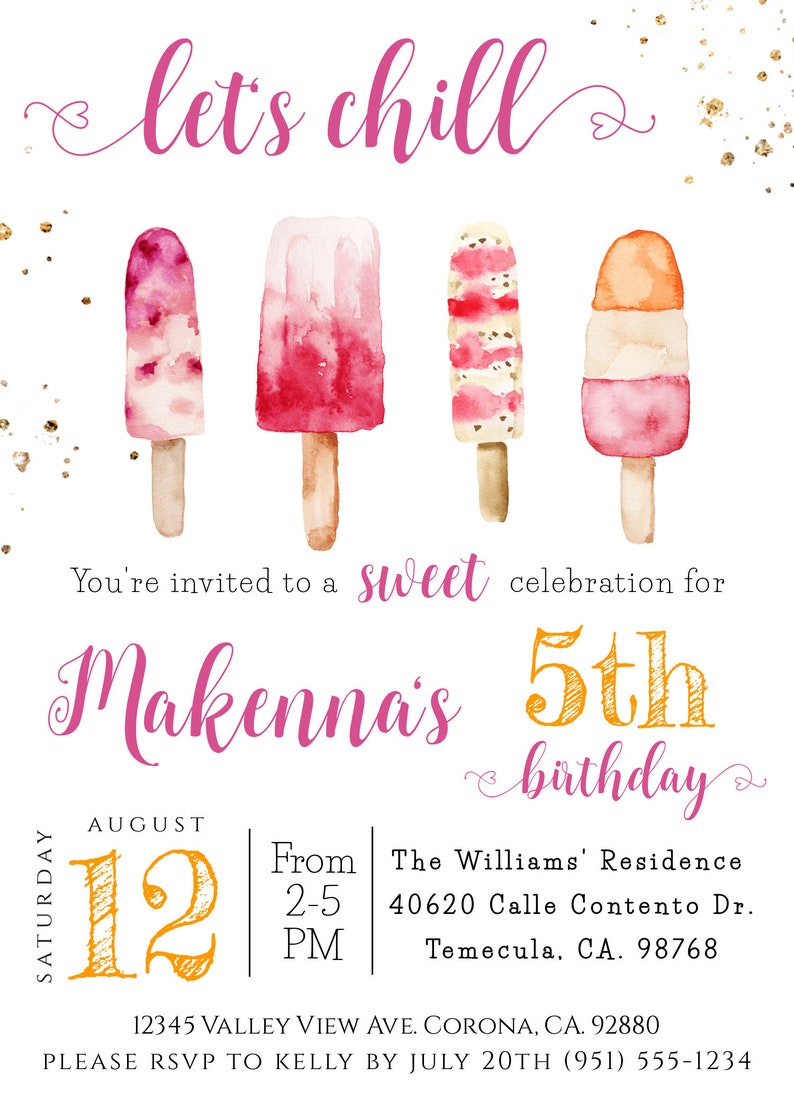 Let's Chill Popsicle Birthday Party Invitation Template, Summer ...