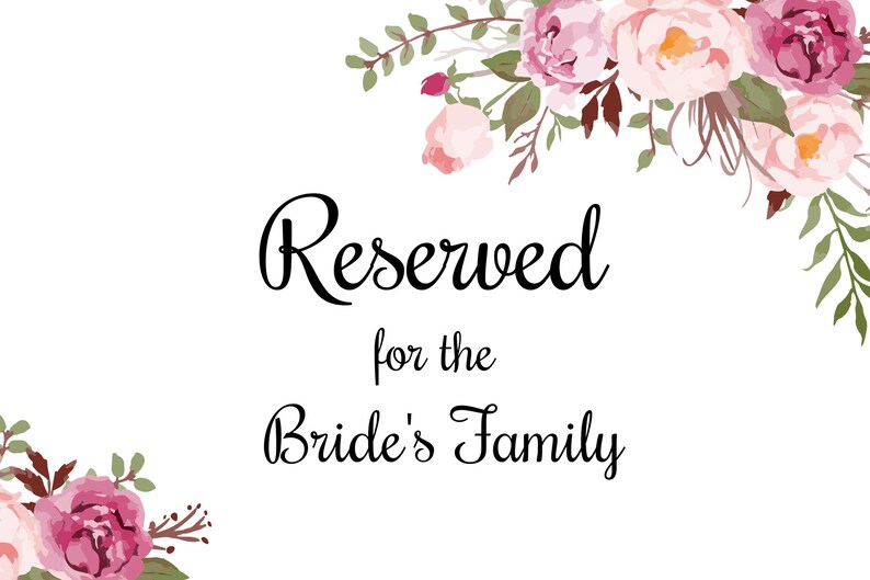 Floral Reserved Sign Template Reserved for Bride's - Etsy