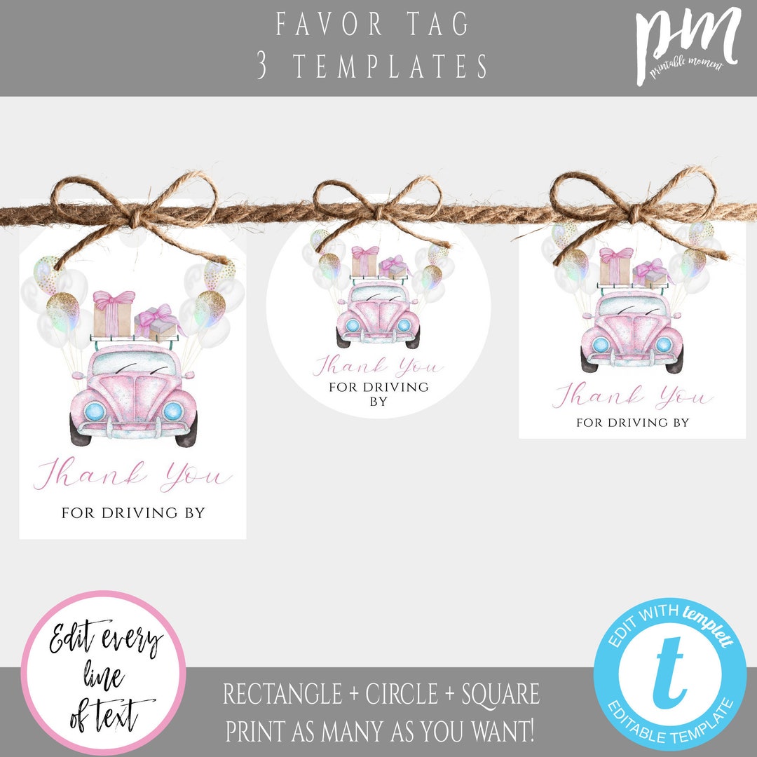 Drive by Baby Shower Favor Tag Template Set, Editable Quarantine Tag ...