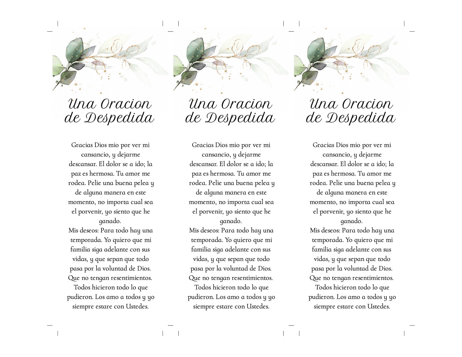Editable Spanish Bookmark for Funeral, Personalized Greenery Bookmark ...