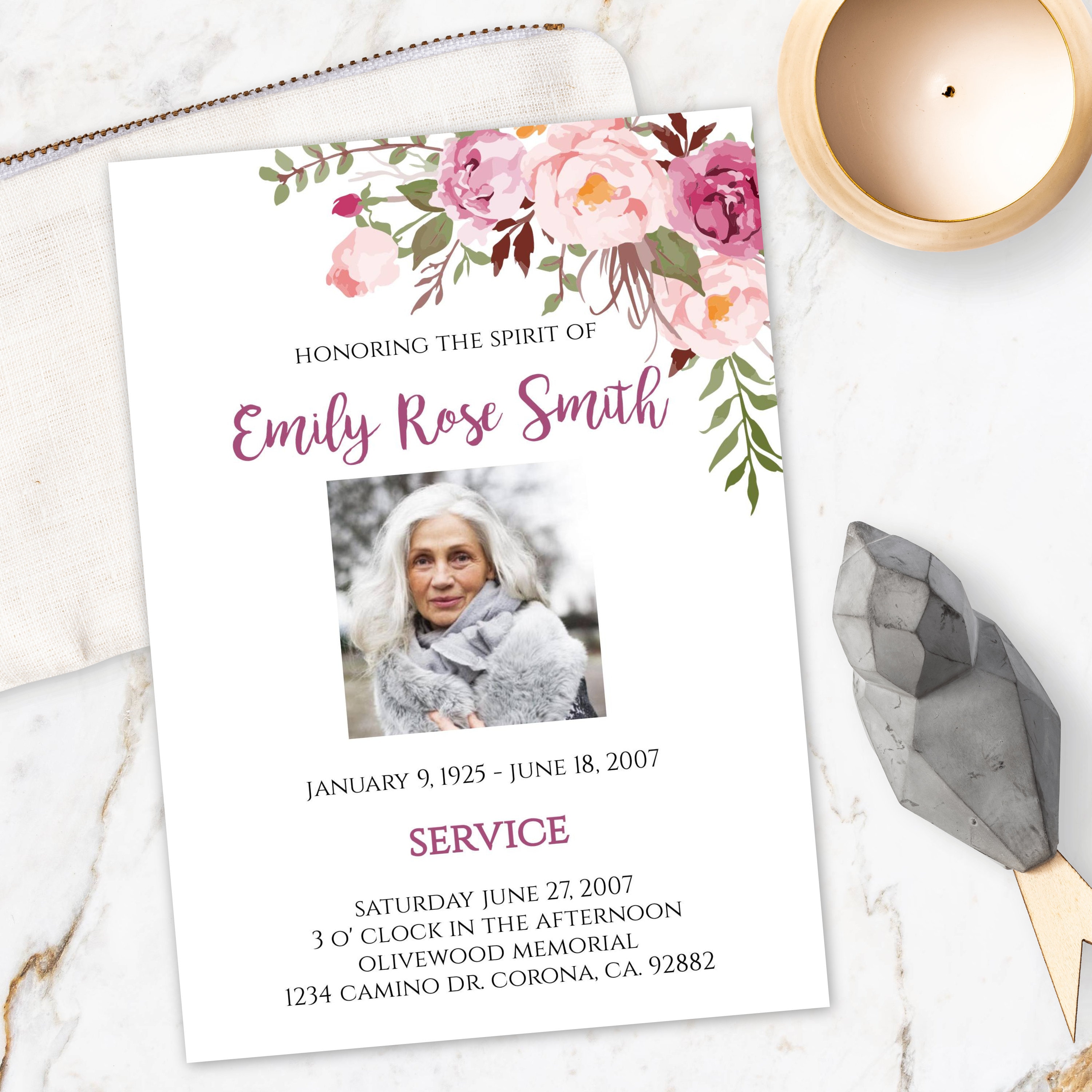 Pink Floral Folding Funeral Program Template Memorial | Etsy