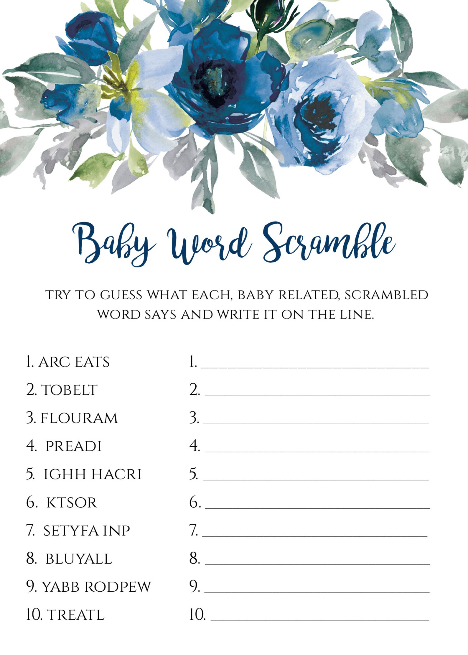 Blue Baby Shower Games Package Template Games Bundle Blue | Etsy