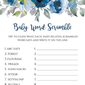 Blue Baby Shower Games Package Template, Games Bundle, Blue Floral Baby ...