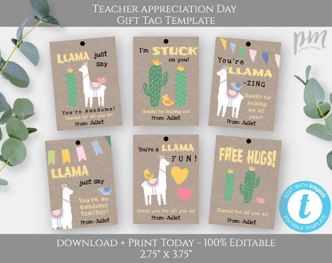 End of the Year Teacher Gift Tag Template, Teacher Appreciation Favor ...