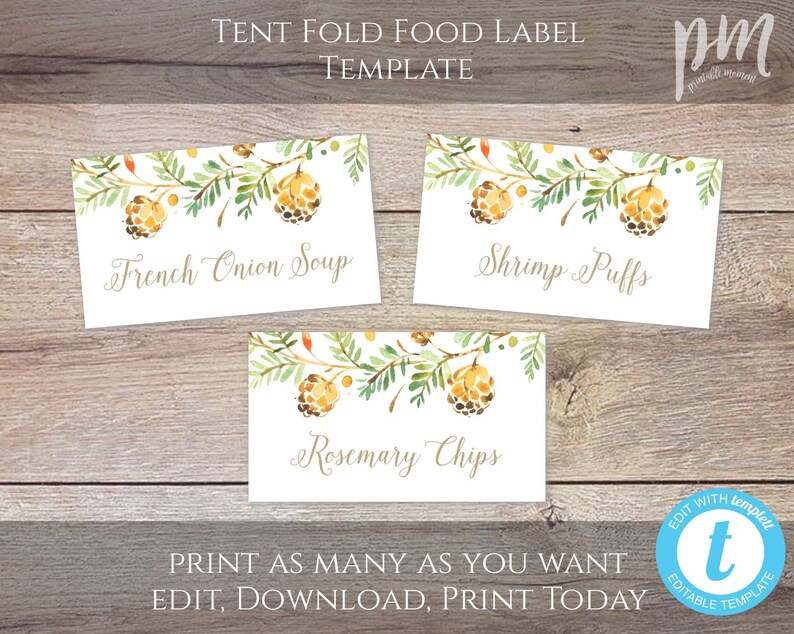Fall Party Decor, Printable Tent Fold Food Label Card Template, Fall ...