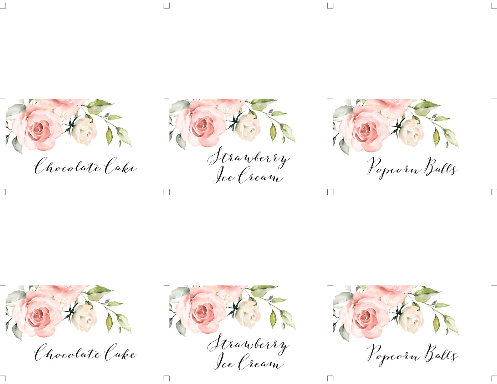 Pink Floral Food Label Tent Fold Card Template Dessert Table | Etsy