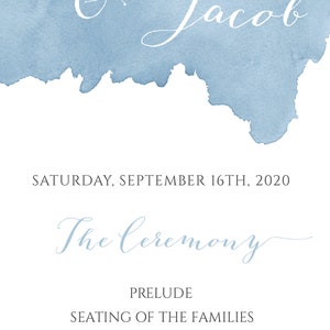 Dusty Blue Wedding Program Template, Tea Length Ceremony Program ...