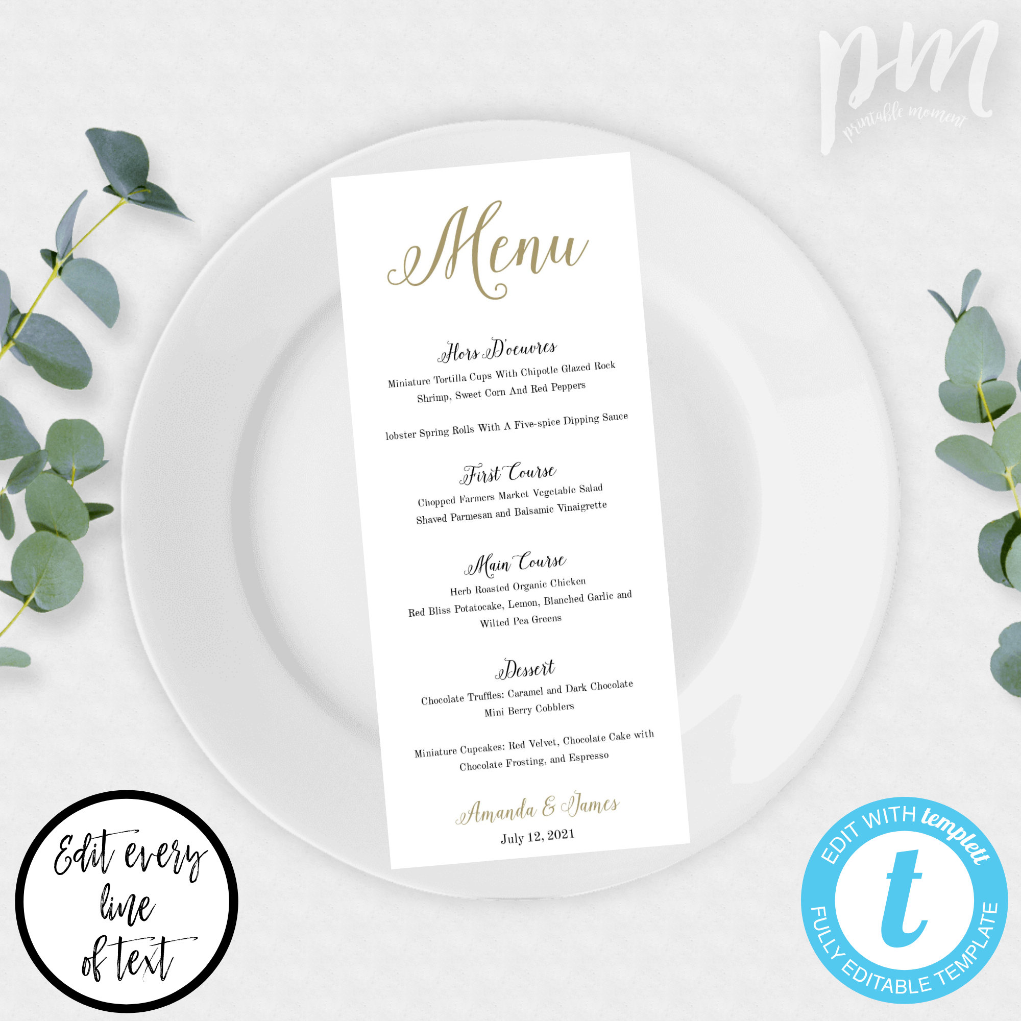 Printable Wedding Menu Template Printable Menu Wedding | Etsy