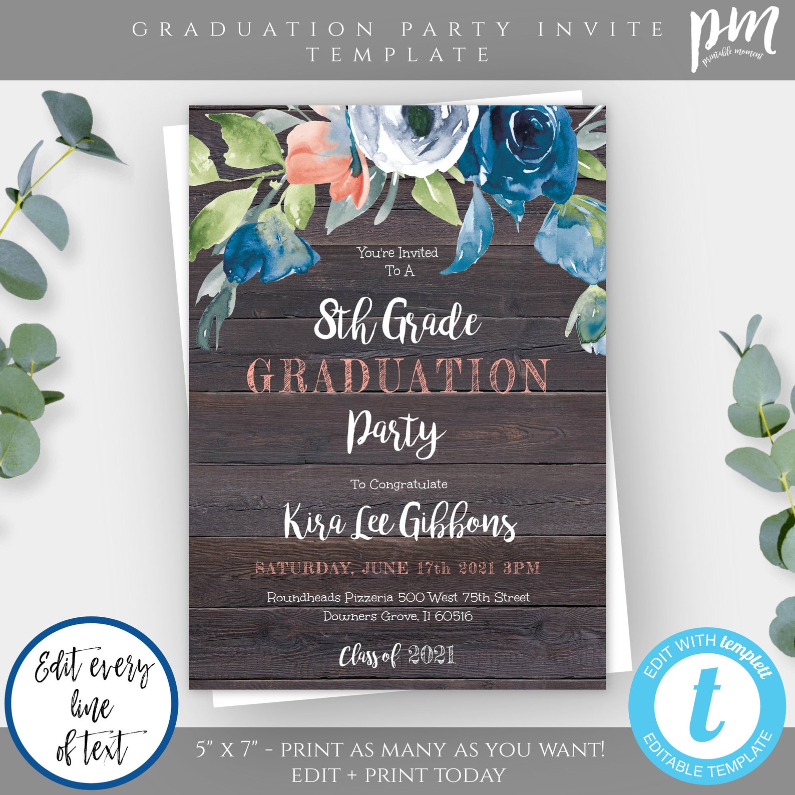 Graduation Invitation Template 8th Grade Graduation Invite - Etsy