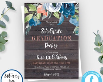 Graduation Invitation Template, 8th Grade Graduation Invite, Graduation ...