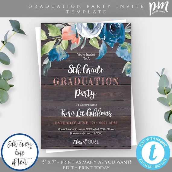 Graduation Invitation Template 8th Grade Graduation Invite - Etsy
