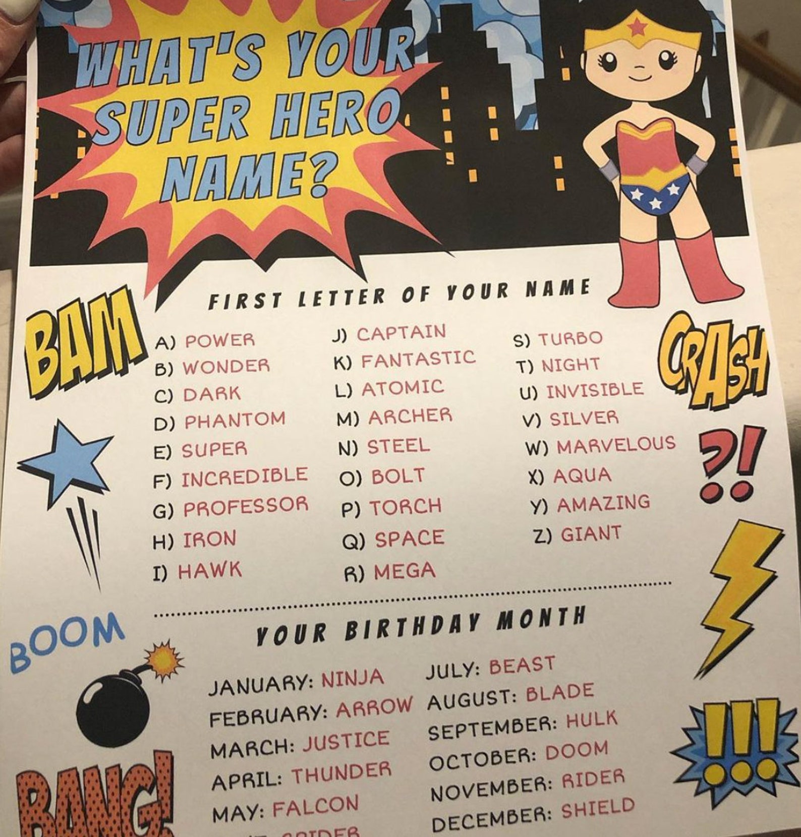 What's Your Superhero Name Birthday Activity Sign Template 8 X 10 ...